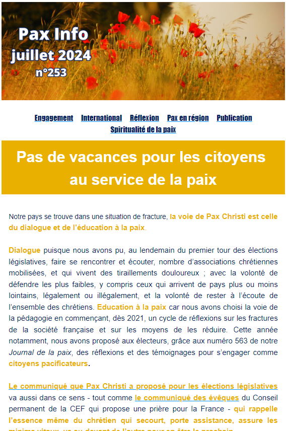 Pax Info - la newsletter mensuelle gratuite de Pax Christi